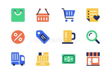 Shopping Concept Of Web Icons Set In Simple Flat Design Stock Vector Illustration Of Retail