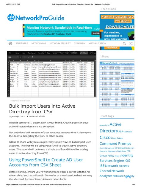Bulk Import Users Into Active Directory From Csv Networkproguide Pdf Active Directory