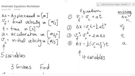 Kinematics Equations Worksheet Worksheets Library