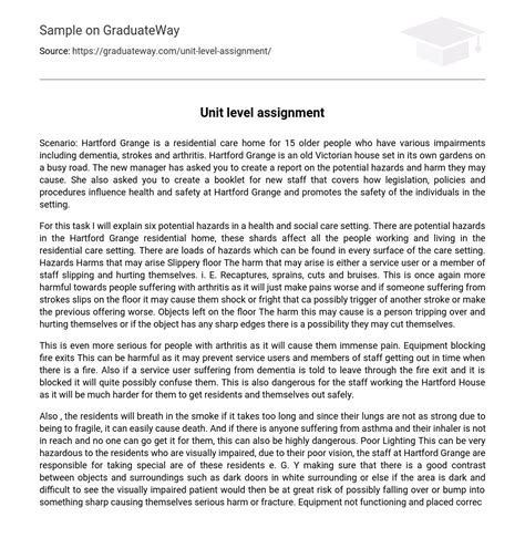 Unit Level Assignment 649 Words Free Essay Example On Graduateway