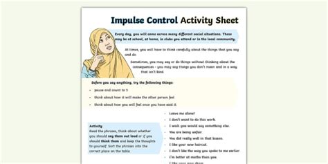 Impulse Control Activity Sheet Teacher Made Twinkl