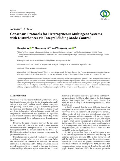 Pdf Consensus Protocols For Heterogeneous Multiagent Systems With