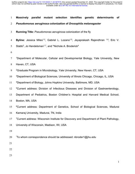 Pdf Massively Parallel Mutant Selection Identifies Genetic Determinants Of Pseudomonas
