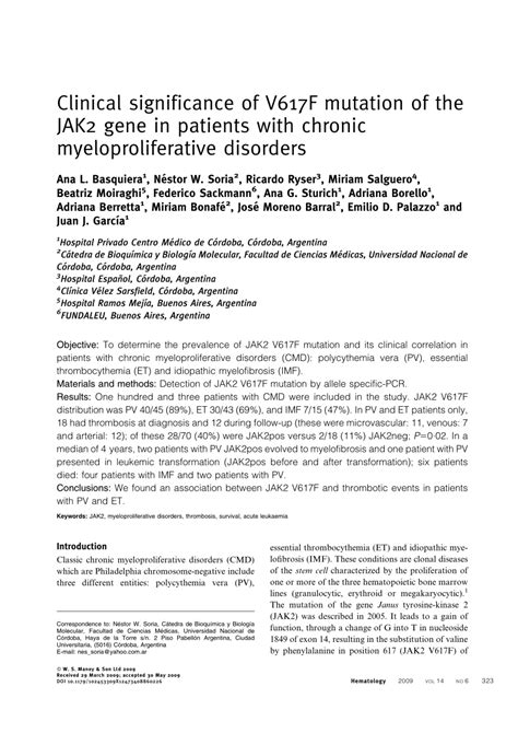 Pdf Clinical Significance Of V617f Mutation Of The Jak2 Gene In Patients With Chronic
