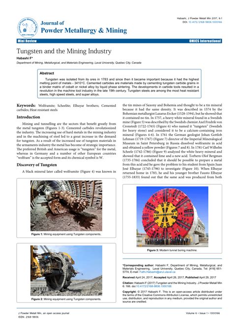 PDF Tungsten And The Mining Industry