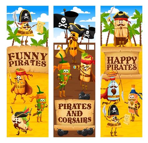 만화 멕시코 음식 해적과 해적 캐릭터 프리미엄 벡터