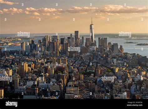 Aerial View Of Lower Manhattan Skyline At Sunset Manhattan New York