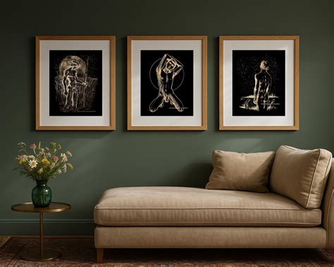 Reeds Art Print Original Art Mature Content Nude Male Walking With