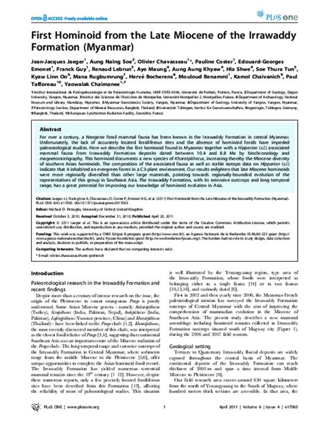 Pdf First Hominoid From The Late Miocene Of The Irrawaddy Formation Myanmar Soe Tun
