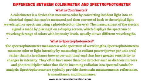 Difference Between Colorimeter And Spectrophotometer Mechanical Education