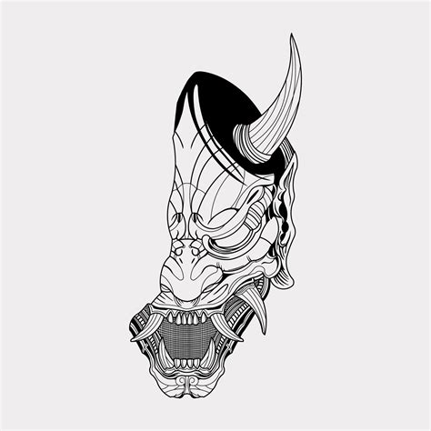 Japanese Tengu Demon Evil Yokai Ronin Oni Mask Hand Drawn Illustration