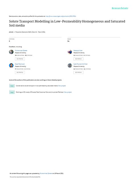 Solute Transport Modeling In Low Permeability Media Journal Of Mining And Geology Rudarsko