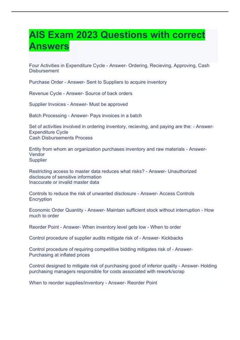 Ais Exam 2023 Questions With Correct Answers Ais Stuvia Us