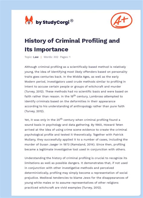 History Of Criminal Profiling And Its Importance Free Essay Example