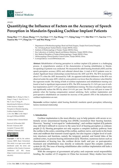 Pdf Quantifying The Influence Of Factors On The Accuracy Of Speech Perception In Mandarin