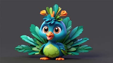 Premium Photo 3d Cartoon Design Cute Character Of A Peacock