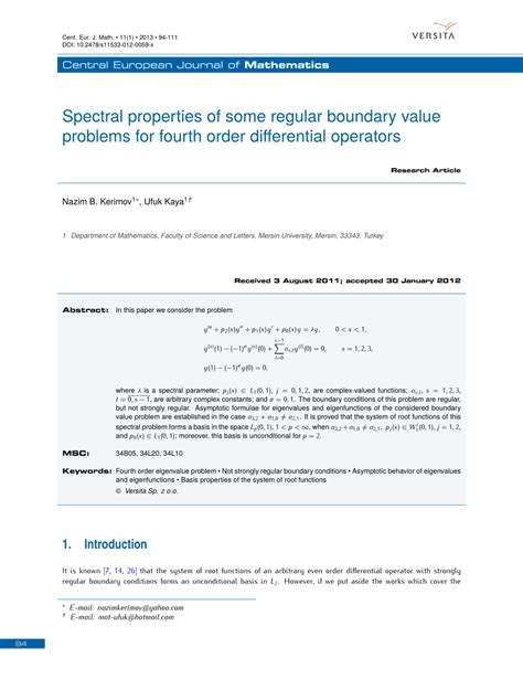 Pdf Spectral Properties Of Some Regular Boundary Value Problems For Fourth Order Differential
