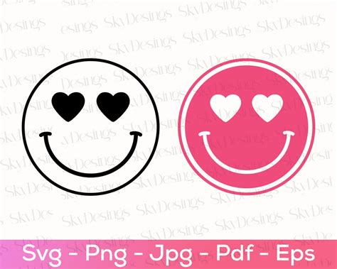 Heart Eye Smile Face Svg Happy Clipart Digital Download Etsy