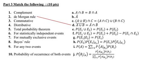 Solved Part 3 Match The Following 10pts 1 Complement A