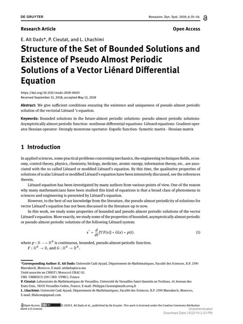 Pdf Structure Of The Set Of Bounded Solutions And Existence Of Pseudo Almost Periodic
