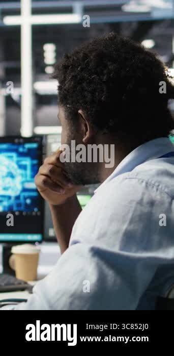 Vertical Video Server Room Admin With Disability Interprets Machine Learning Generated Data