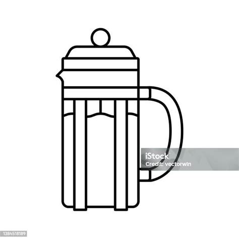 프렌치 프레스 커피 툴 라인 아이콘 벡터 일러스트레이션 개인 장식품에 대한 스톡 벡터 아트 및 기타 이미지 개인 장식품 기계류 단일 객체 Istock
