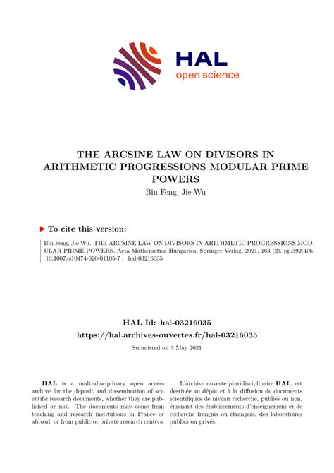 Pdf The Arcsine Law On Divisors In Arithmetic Progressions Modulo