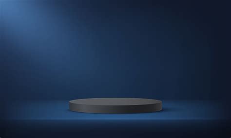 블루 스튜디오 방 배경입니다 검은 연단과 함께 파란색 배경 벡터 3d 벡터 일러스트 레이 션 0명에 대한 스톡 벡터 아트 및 기타 이미지 Istock