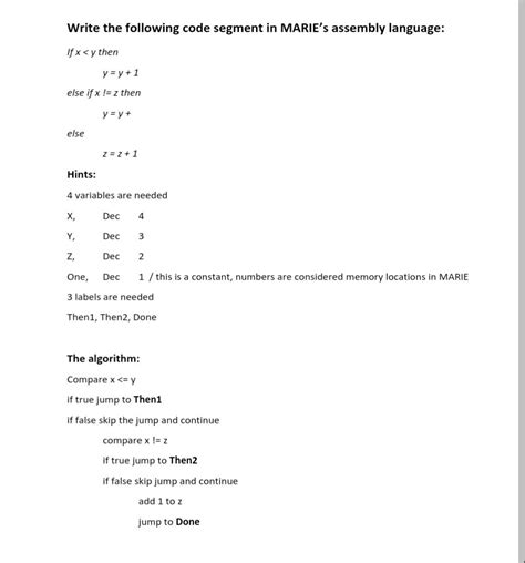 Solved Write The Following Code Segment In Maries Assembly