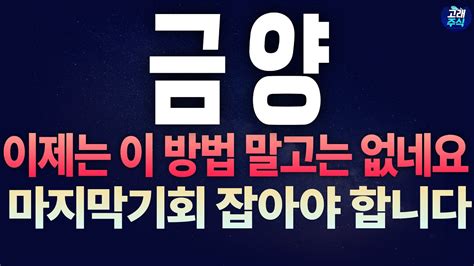 금양 주가전망 이제는 이 방법 말고는 없네요 마지막기회 잡아야 합니다 Youtube