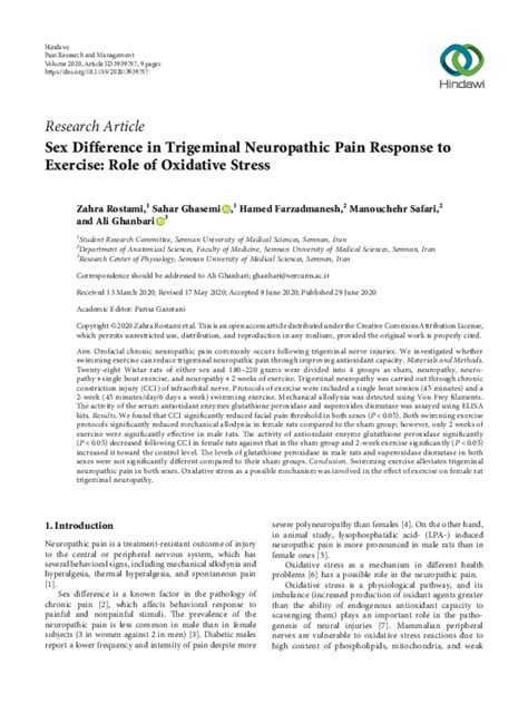 Pdf Sex Difference In Trigeminal Neuropathic Pain Response To