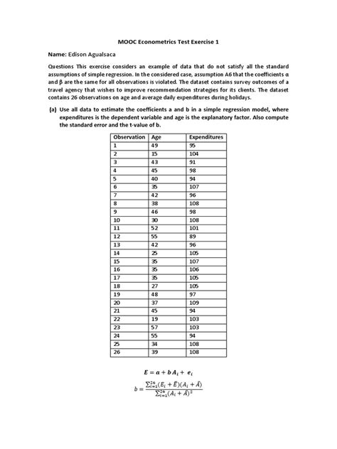 Mooc Econometrics Test Exercise 1 Pdf Errors And Residuals