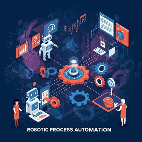 A Conceptual Illustration Of Robotic Process Automation Features Human Like Robots Stock