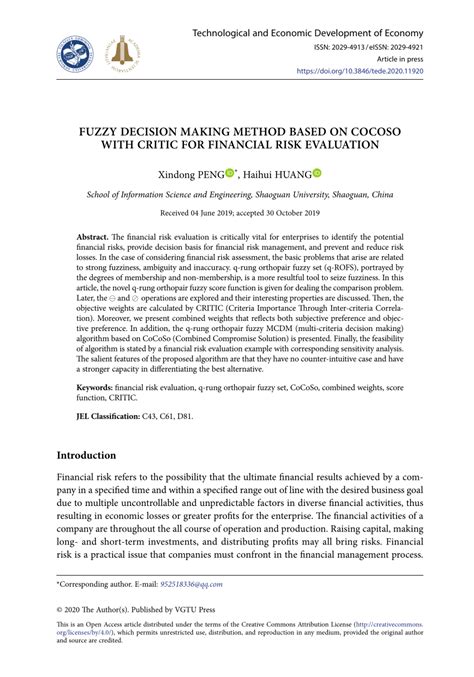 Pdf Fuzzy Decision Making Method Based On Cocoso With Critic For