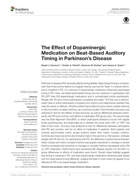 Pdf The Effect Of Dopaminergic Medication On Beat Based Auditory Timing In Parkinsons Disease