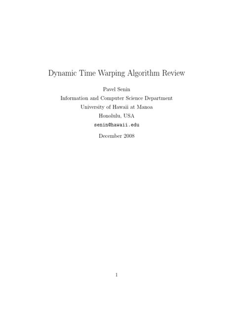 dynamic time warping algorithm review pdf pdf time series applied