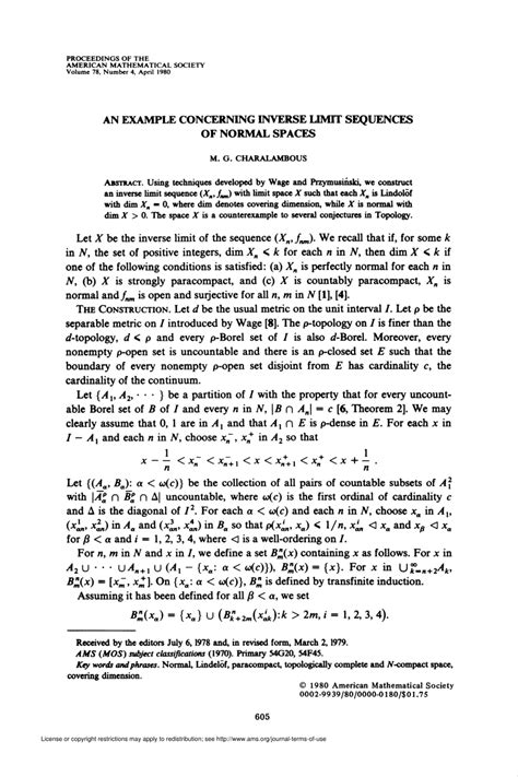 Pdf An Example Concerning Inverse Limit Sequences Of Normal Spaces