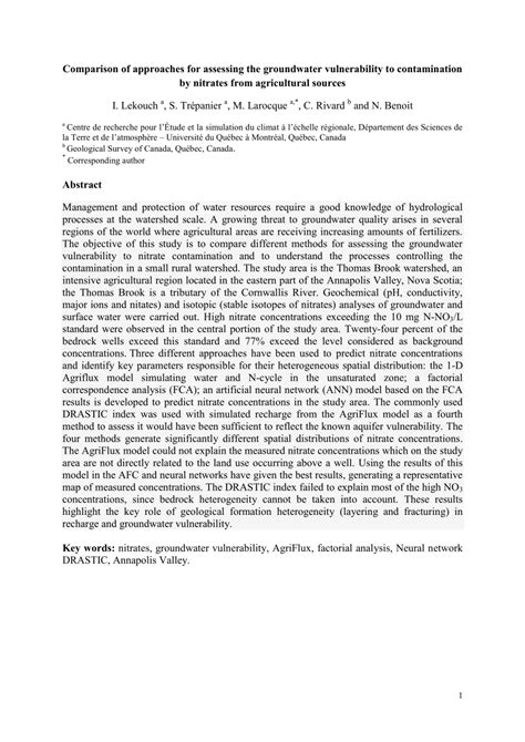 Pdf Comparison Of Approaches For Assessing The Groundwater