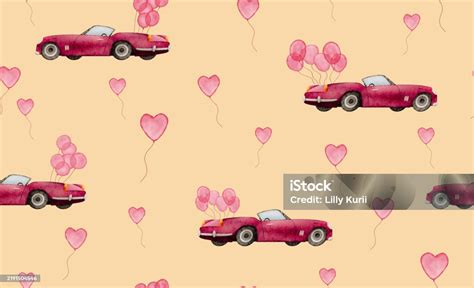 파스텔 배경에 하트 모양의 풍선이 있는 빈티지 자동차의 다채로운 패턴 0명에 대한 스톡 벡터 아트 및 기타 이미지 0명 2월 기혼 Istock