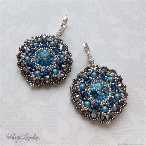 Голубые серьги из бисера с кристаллами и жемчугом Сваровски в интернет ...