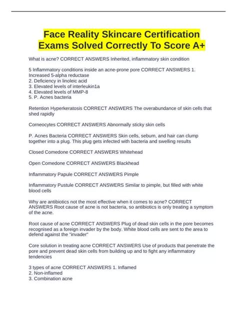 Face Reality Skincare Certification Exams Solved Correctly To Score A