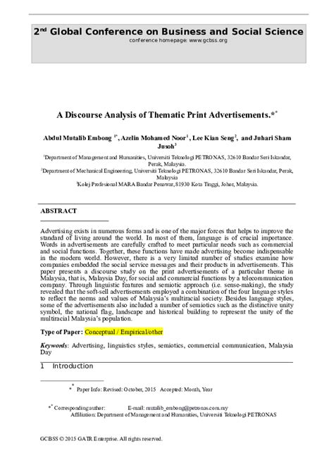 Doc A Discourse Analysis Of Thematic Advertisement