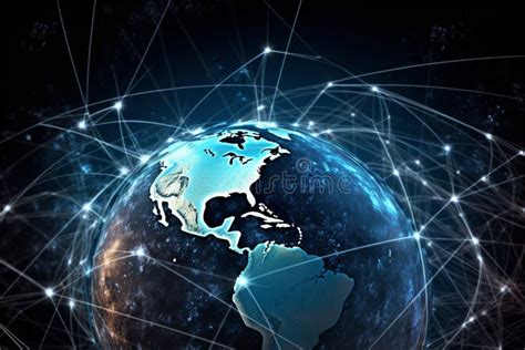 World Map With Global Technology Social Connection Network With Lights