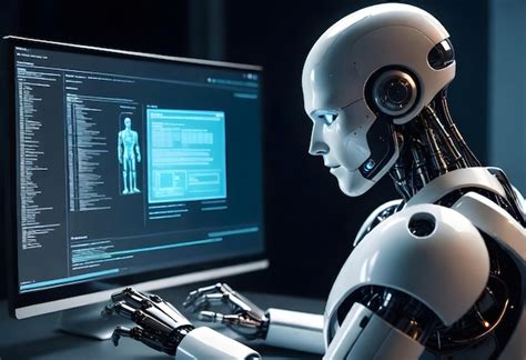 premium photo man using technology smart robot ai artificial