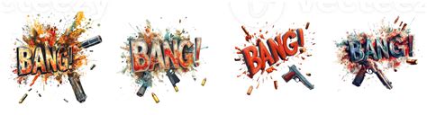 Exploding Bang Text With Guns And Bullet Casings Png