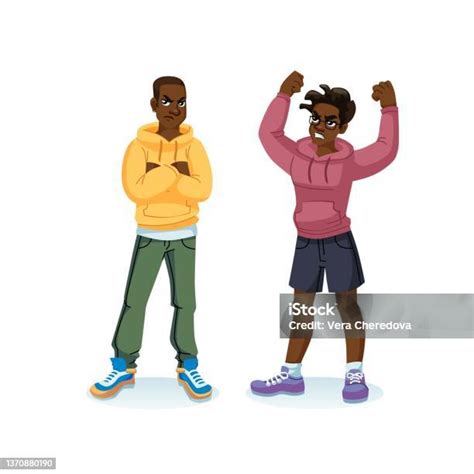 플랫 만화 블랙 캐릭터 갈등 장면 과 사회적 불평등 벡터 일러스트 개념 디자인에 대한 스톡 벡터 아트 및 기타 이미지 디자인 만화 벡터 Istock