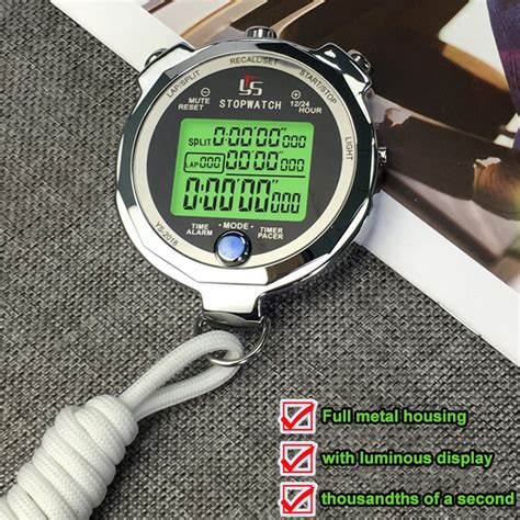 Professional Metal Luminous Digital Stopwatch Timer Multifuction
