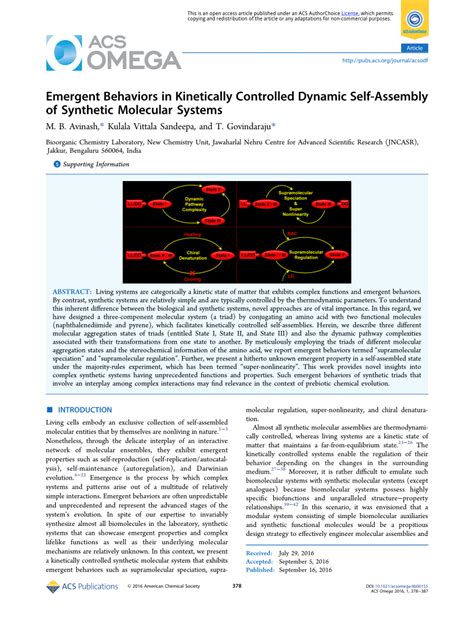 Pdf Emergent Behaviors In Kinetically Controlled Dynamic Self