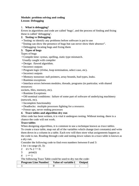 Form 4 Module Problem Solving Lesson 2 Debugging Pdf Software Bug