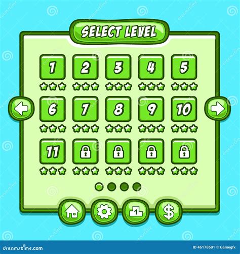 Level Select Game Menu Interface Panels Ui Buttons Cartoon Vector